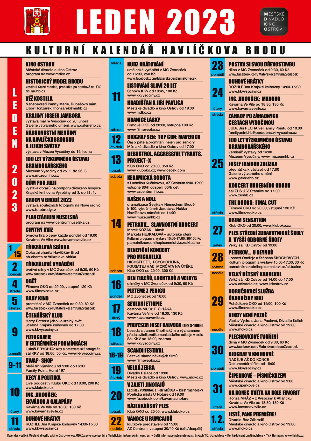 Kulturní kalendář leden 2023: TIC Havlíčkův Brod